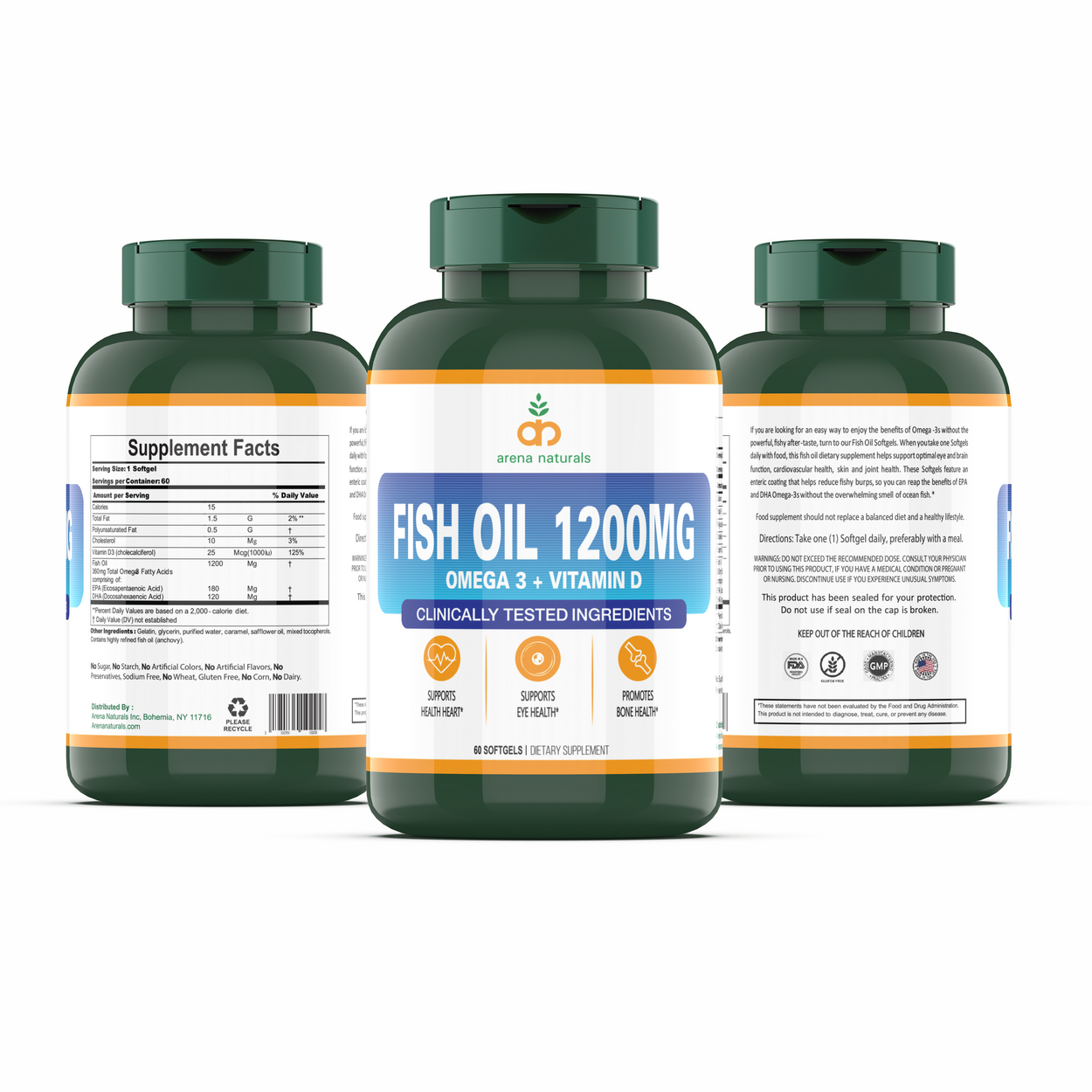 Fish Oil 1200mg (Omega 3 + Vitamin D3) | Arena Naturals